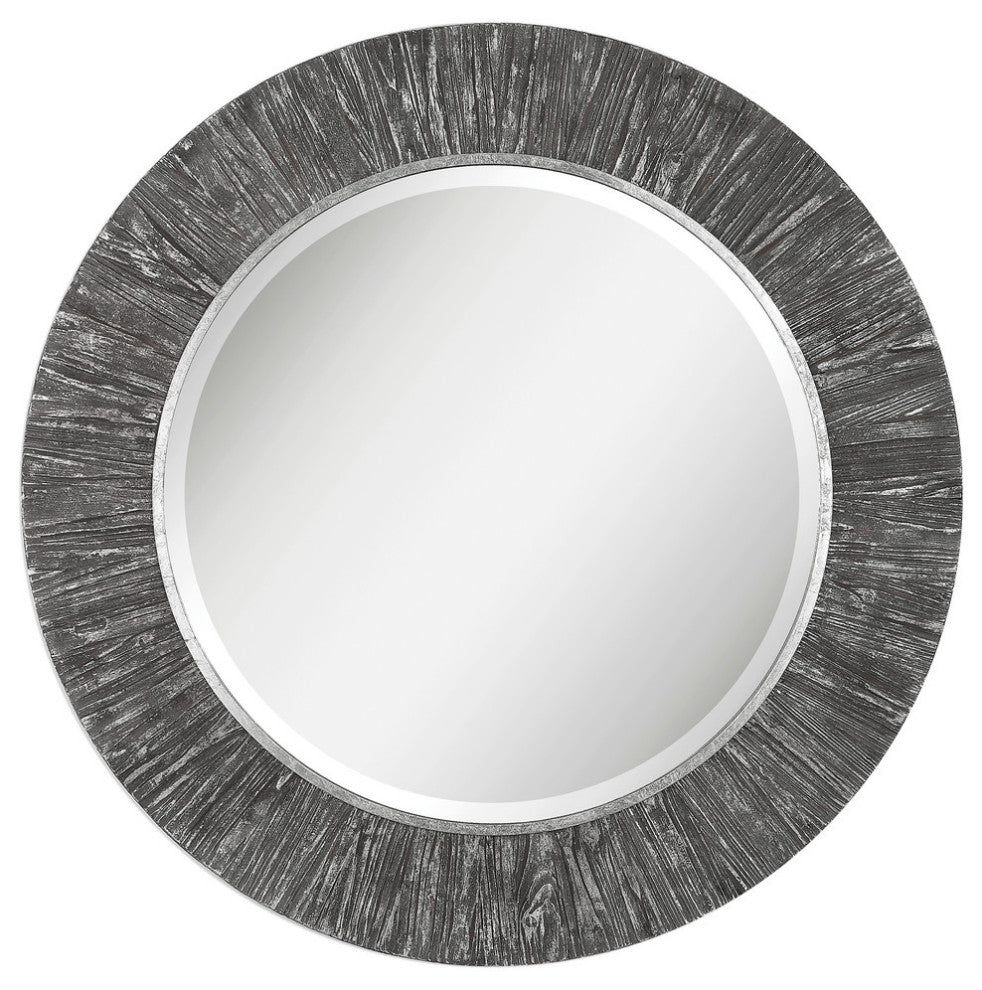 Wenton Round Aged Wood Mirror
