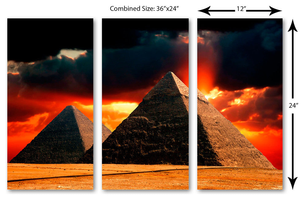 Epic Great Pyramids Of Giza Canvas Print Wall Art 3 Panel Split Tript