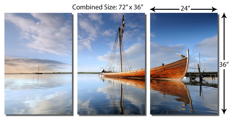 Boat On A Lake Metal Print Wall Art, 3 Panel Split, Triptych Wall Art,