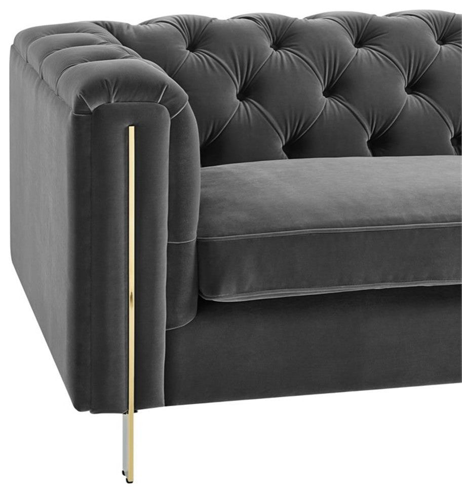 Steve Silver Charlene Gray Velvet Button Tufted Sofa