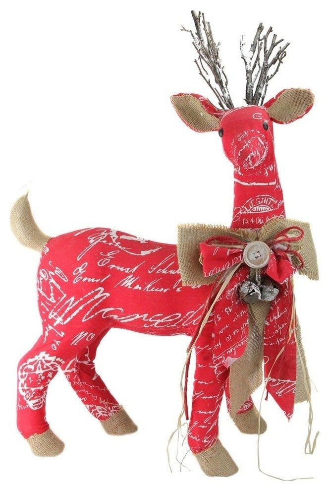 24" Country Rustic Red White and Brown Reindeer With Bow Christmas Dec