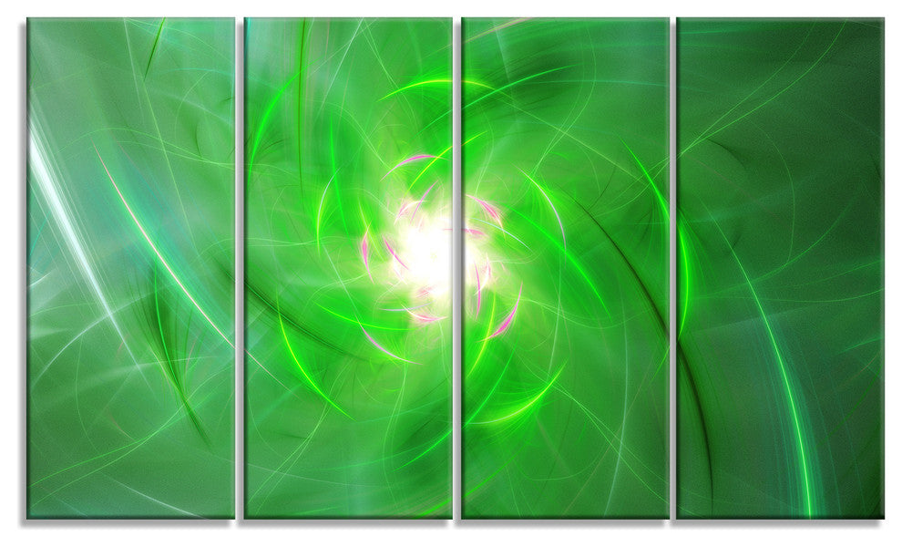 Light Green Fractal Whirlpool, Abstract Wall Art Canvas, 48"x28", 4 Pa