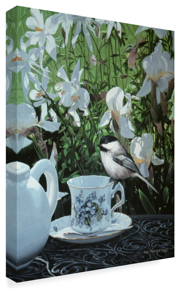Ron Parker 'Chickadee And Teacup' Canvas Art, 19"x14"