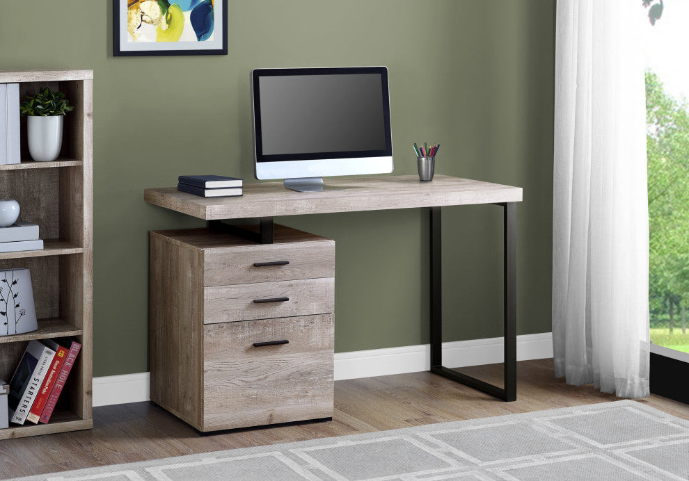 Computer Desk, Laptop, Storage Drawers, 48"L, Work, Metal, Beige, Blac