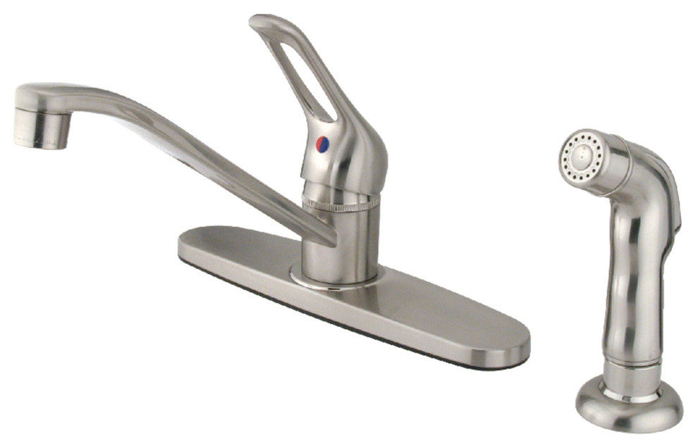 Kingston Single-Handle 8" Centerset Kitchen Faucet w/Sprayer, Brushed