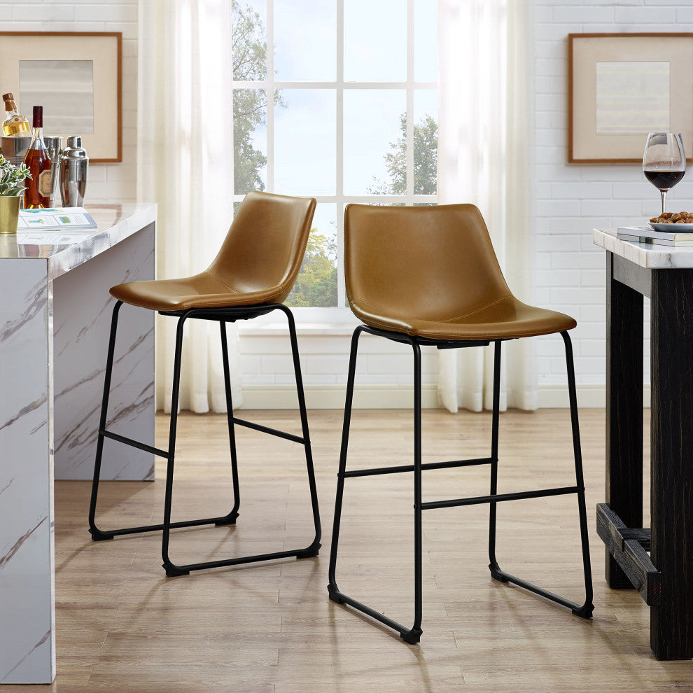 James Allan WEIF66186 Karson 18"W Metal Framed Leather Bar Stool - Whi