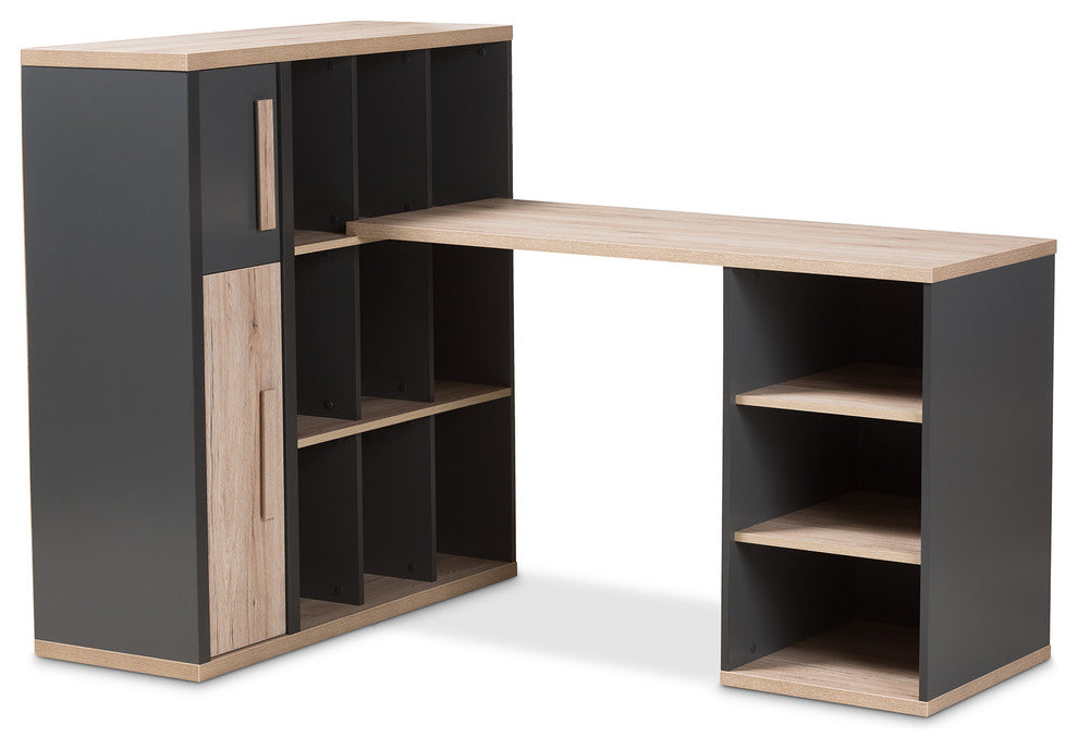 Two-Tone Study Desk With Built-in Shelving Unit