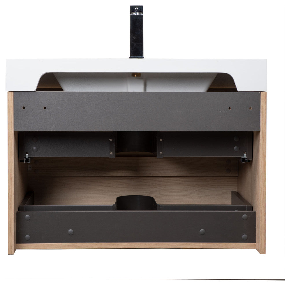 Angela 32" Wall Mount Bathroom Vanity, White Oak