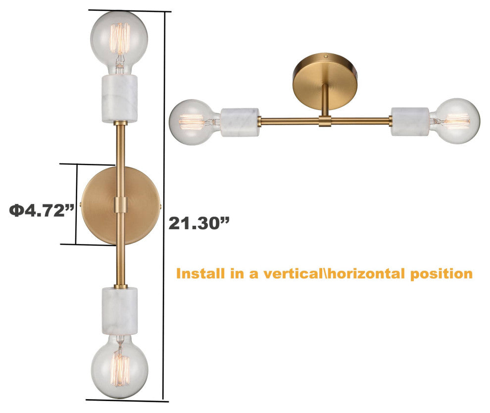 2-light Brass Wall Light Fixture for Bedroom