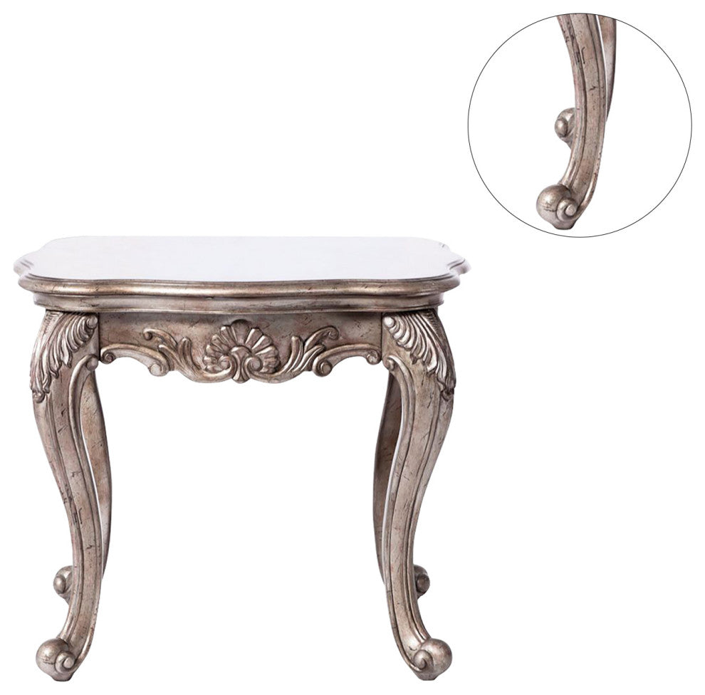Wooden End Table, Antique Platinum