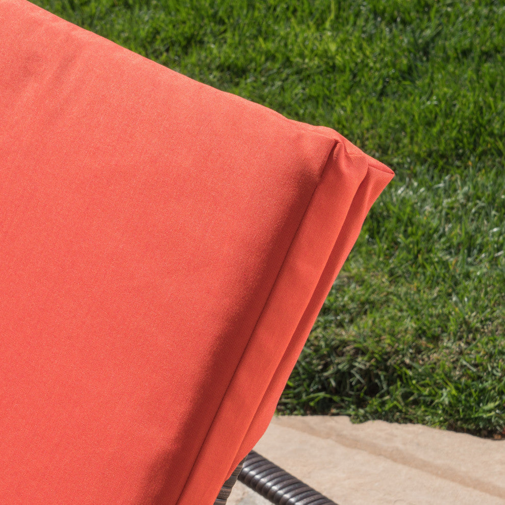 GDF Studio Joyce Outdoor Wicker Chaise Lounge With Cushion, Orange, Se