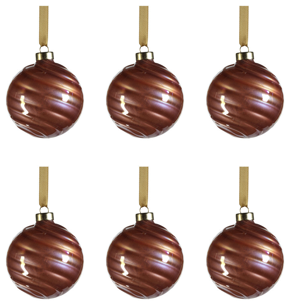 3.25" Rose Gold Pearl Luster Glass Ball Ornaments, Set of 6