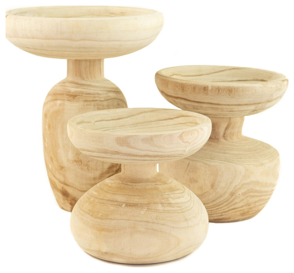 Turned Wood Round Display Pedestal Stand 3-Piece Set