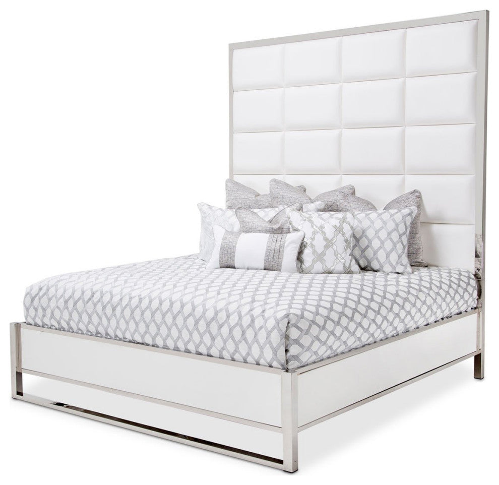 Aico Amini State St E King Metal Panel Bed in Glossy White