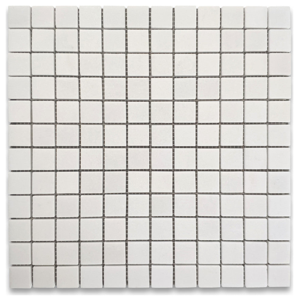 Greek Thassos White Marble 1x1 Square Mosaic Wall Floor Tile Honed, 1