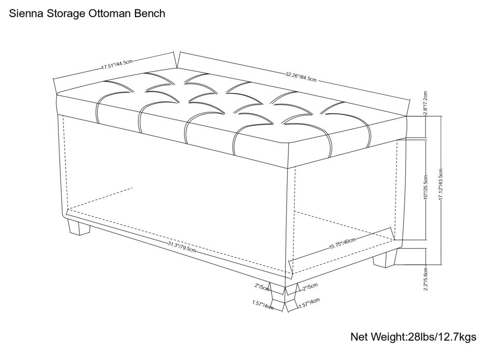 Sienna Storage Ottoman Bench Satin Cream