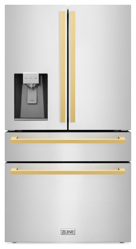 Refrigerator With Dispenser, Stainless With Flat Gold Handles RFMZ-W-3