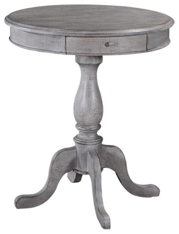 Lamp Table Dayton Weathered Gray Distressed Solid Wood Round, 1 Drawer