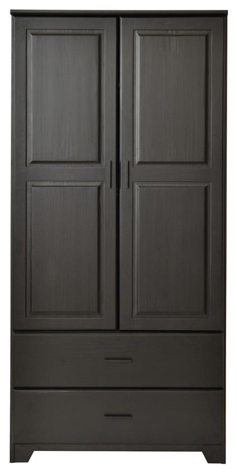 Stylish Pine Wood Closet with Raised Doors and Two Drawers for Easy Ac