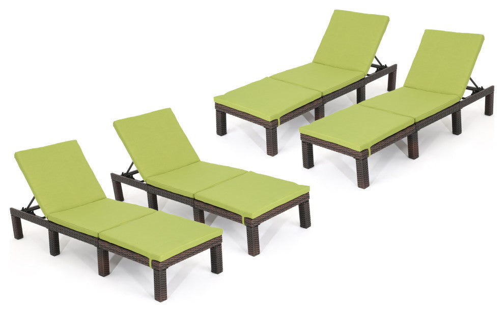 GDF Studio Joyce Outdoor Wicker Chaise Lounge With Cushion, Green, Set