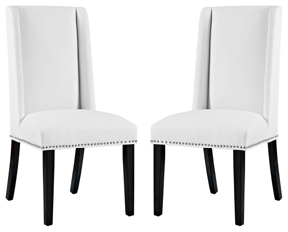 Modern Contemporary Kitchen Dining Chair, Set of 2, White, Fax Leather