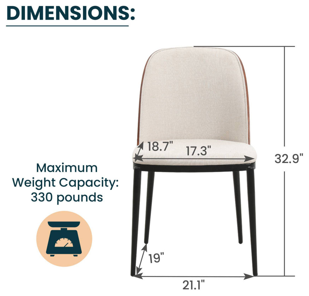 LeisureMod Tule Dining Side Chair With Upholstered Seat and Steel Fram