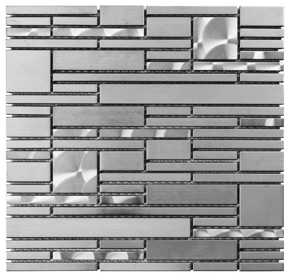 Brushed Nickel Jeweling Stainless Steel Blends Mosaic Tile, 12"x12", S