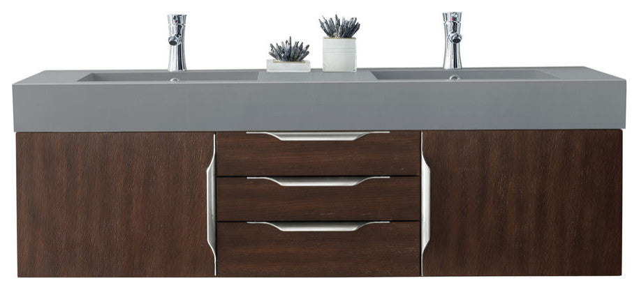 Mercer Island 59" Double Vanity, Coffee Oak, Dusk Gray Glossy Composit