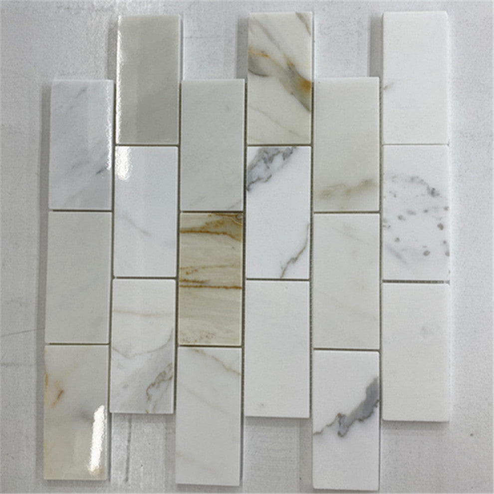 Calacatta Gold Calcutta Marble 2x4 Brick Subway Mosaic Tile Polished,