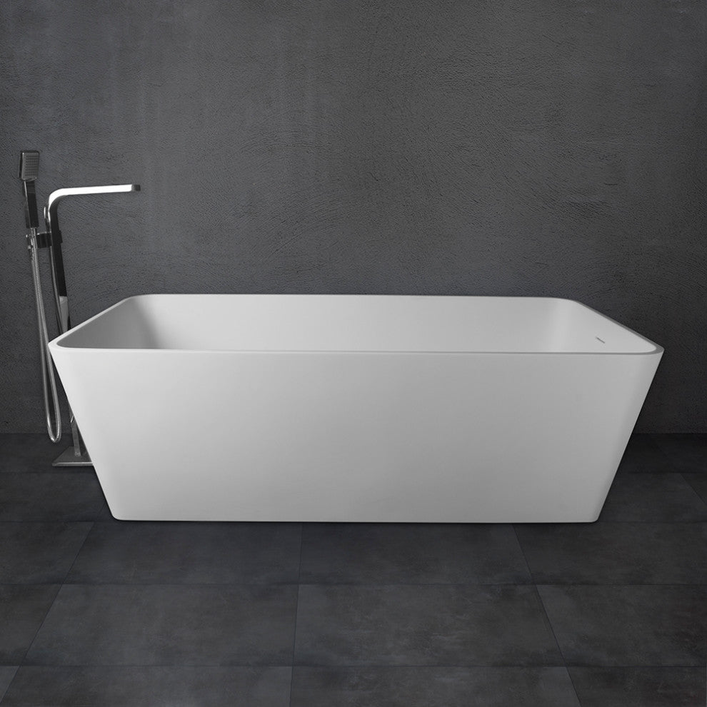 Freestanding solid surface matte bathtub, overflow, pop-up drain, VA69