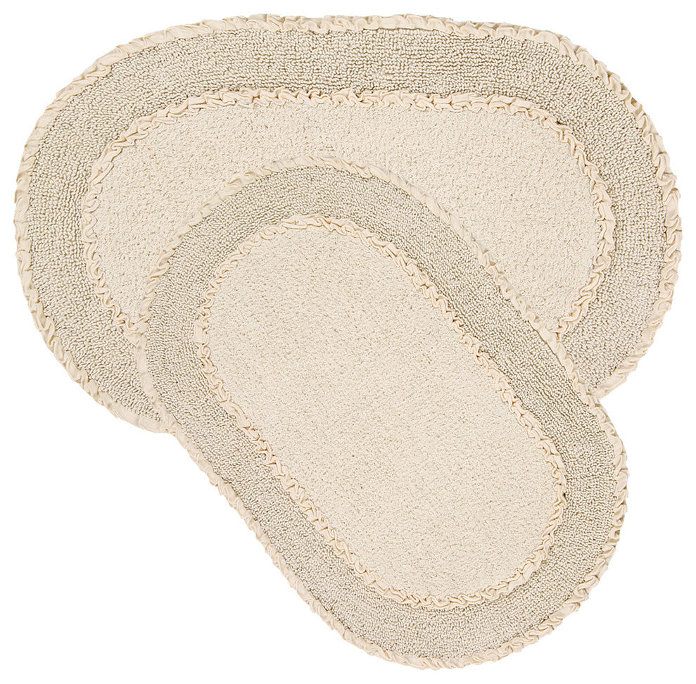 Double Ruffle Collection Bath Rugs Set, 2 Piece Set, Ivory