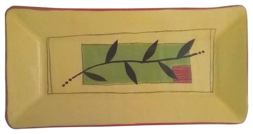 Hand Built Hand Painted Rectangular Ceramic Platter, Yellow