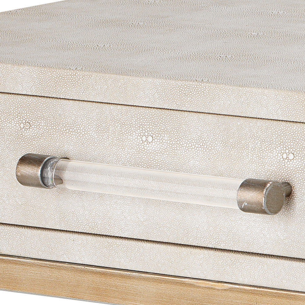 Elegant Faux Shagreen Console Table 2 Drawer Ivory Champagne Brass Vin