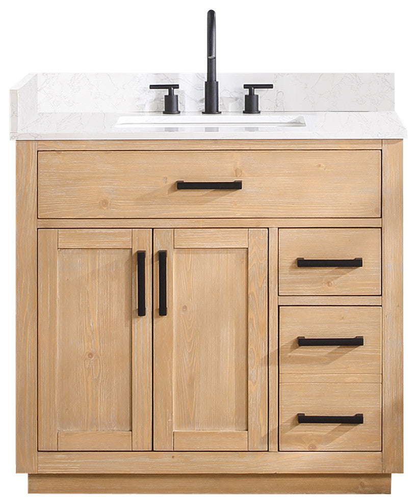 Gavino Vanity With Grain White Composite Stone Top, Light Brown/Matte