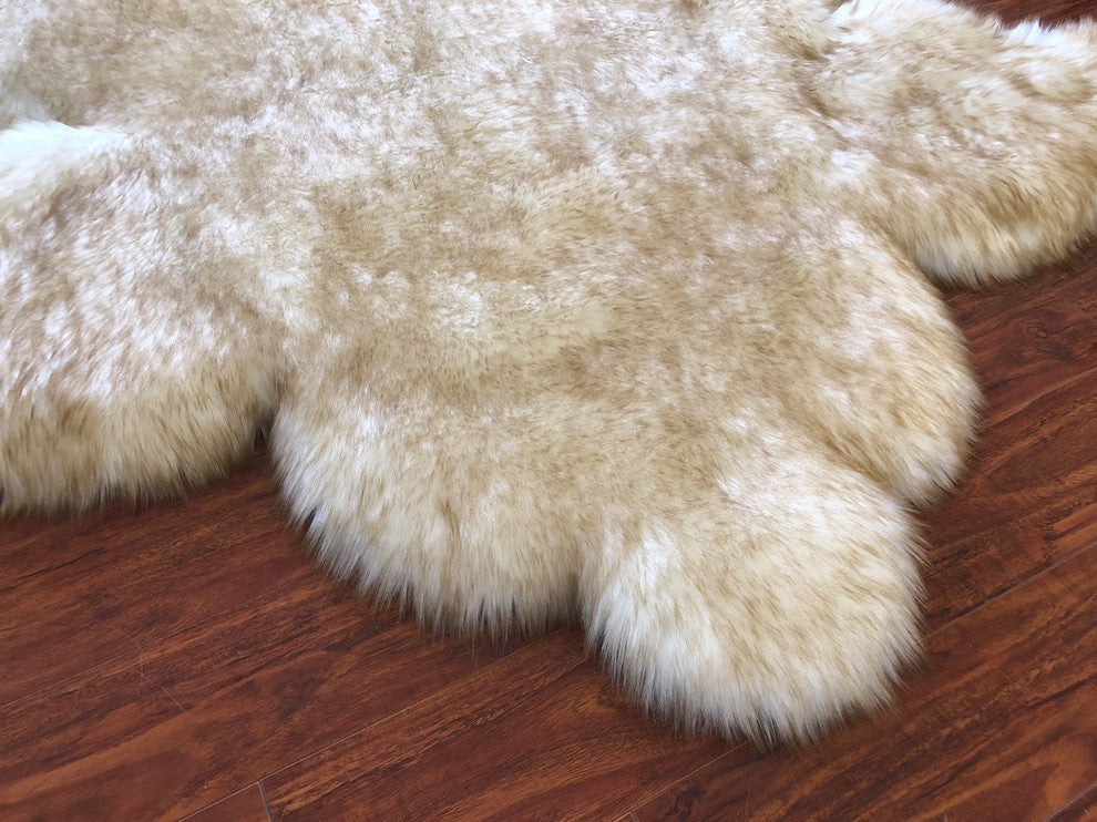 Super Soft Faux Bear Skin Rug, Eclipse, White, Brown Tips, 3'
