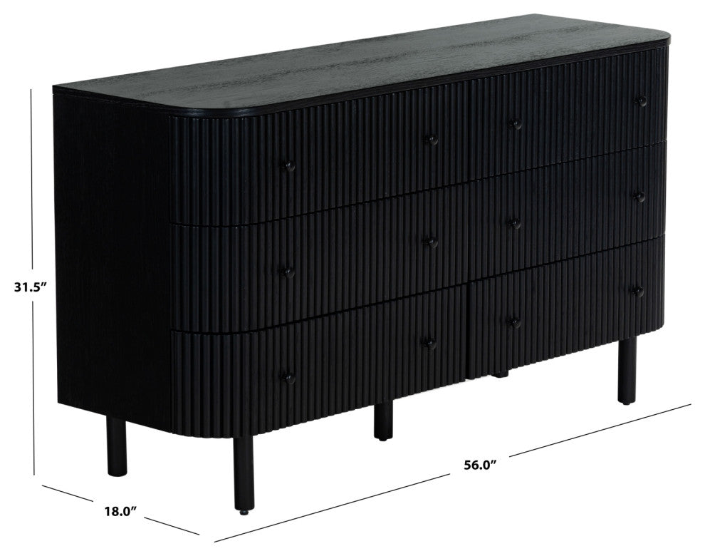 Safavieh Couture Shelbie 6 Drawer Reeded Dresser, Black