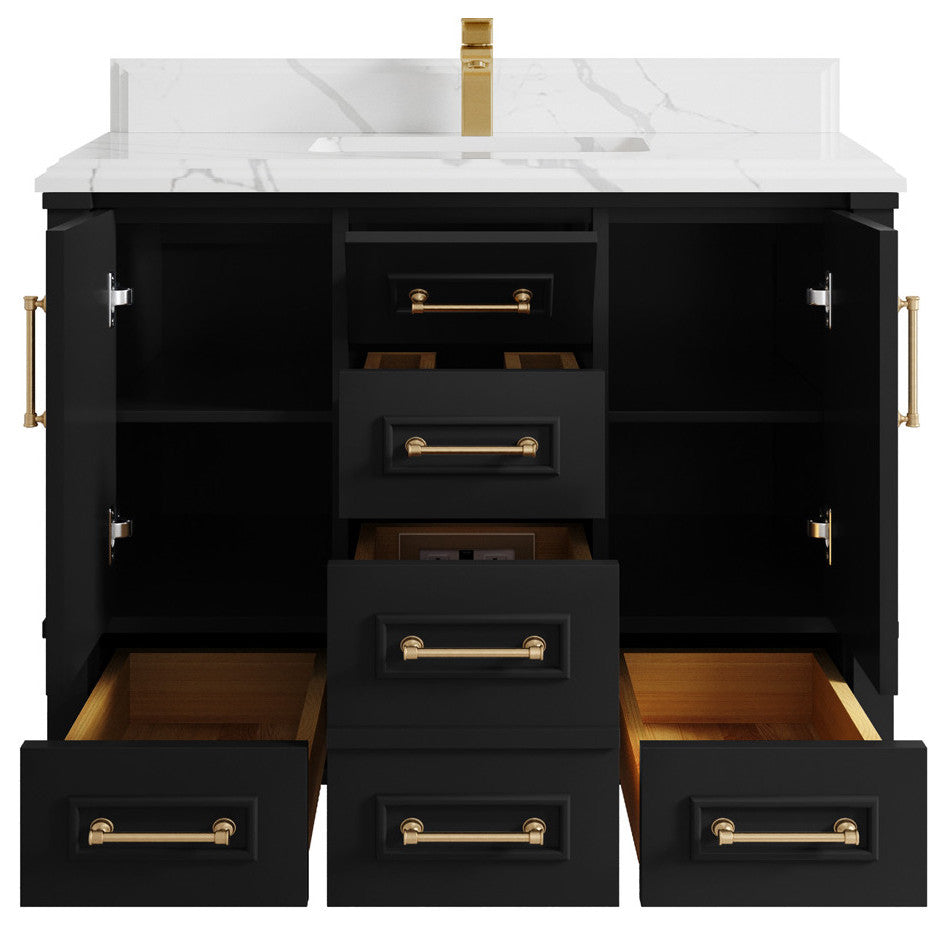 Aberdeen 42 Single Sink Bath Vanity in Black 1.5" Calacatta Laza
