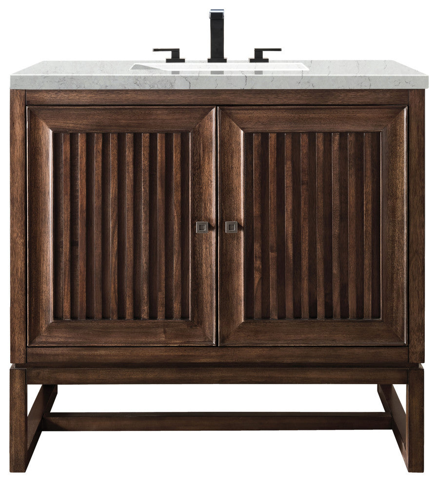 Athens 36" Vanity, Mid Century Acacia, Eternal Jasmine Pearl Quartz To