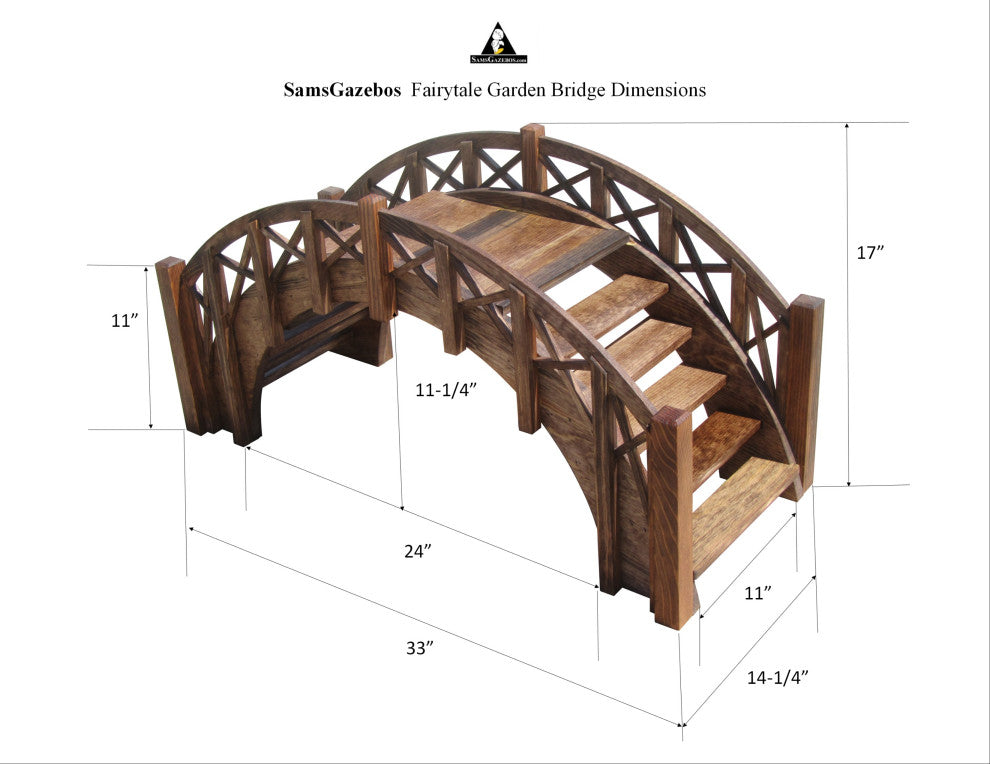 SamsGazebos Fairy Tale Garden Bridge With Lattice Railings and Steps,