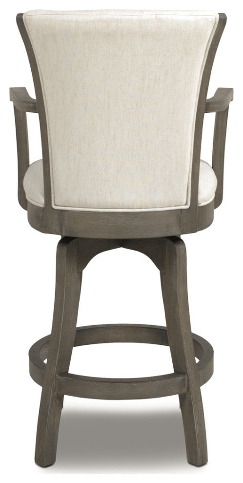 Williams Swivel Bar and Counter Stool With Armrests, Natural White Lin