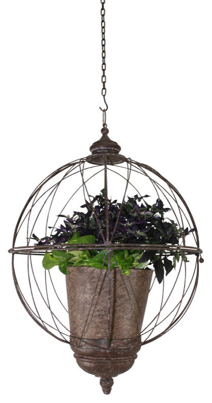 Luxe Round Sphere Open Globe Hanging Planter Iron Metal Wire Cage Outd