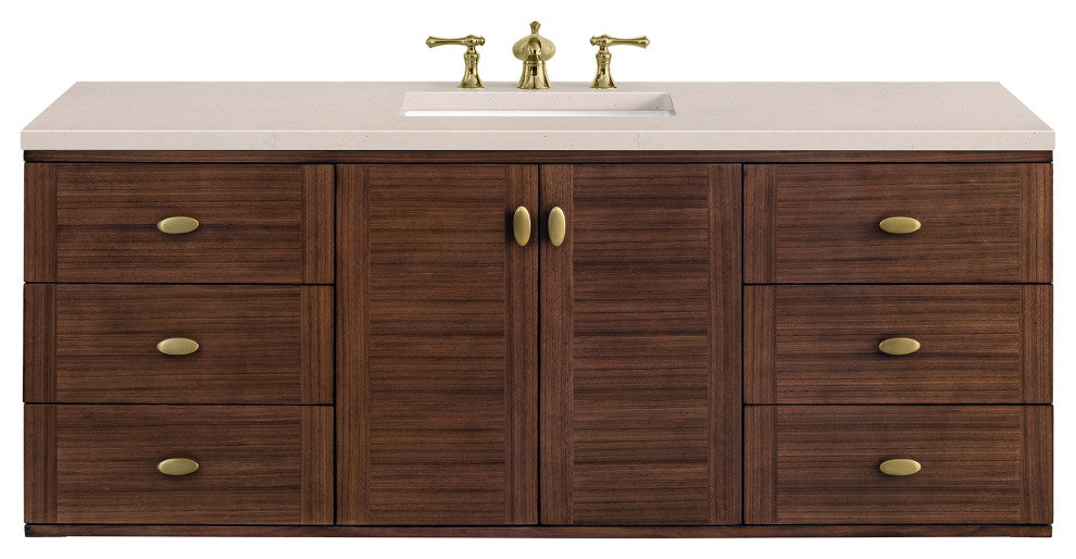 Amberly 60" Single Vanity, Mid-Century Walnut, 3CM Eternal Marfil Top
