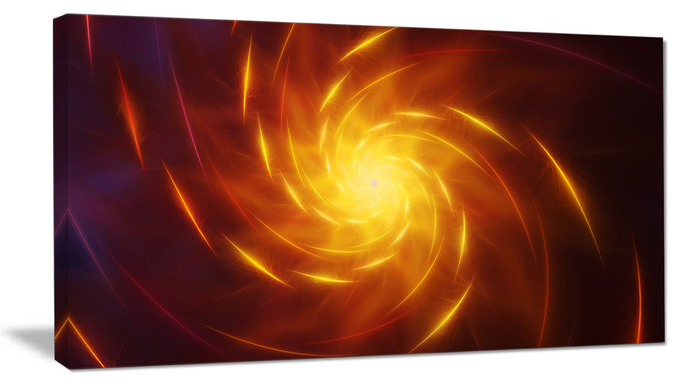 Yellow Whirlpool Fractal Spirals, Abstract Art on Canvas, 32x16