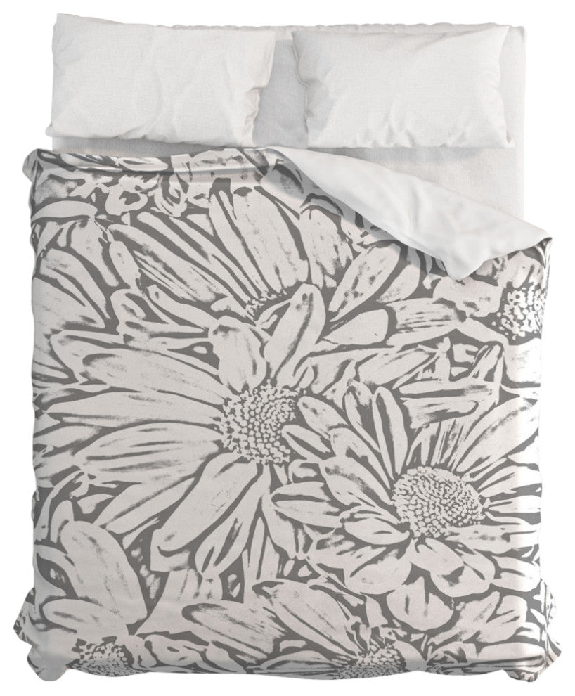 Deny Designs Lisa Argyropoulos Daisy Daisy Dove Gray Duvet Cover, King