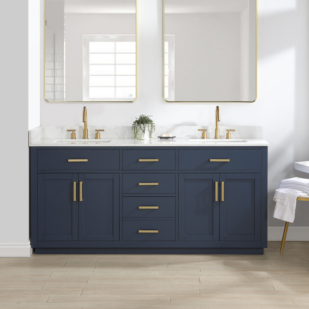 Gavino Vanity With Grain White Composite Stone Top, Royal Blue/Brushed