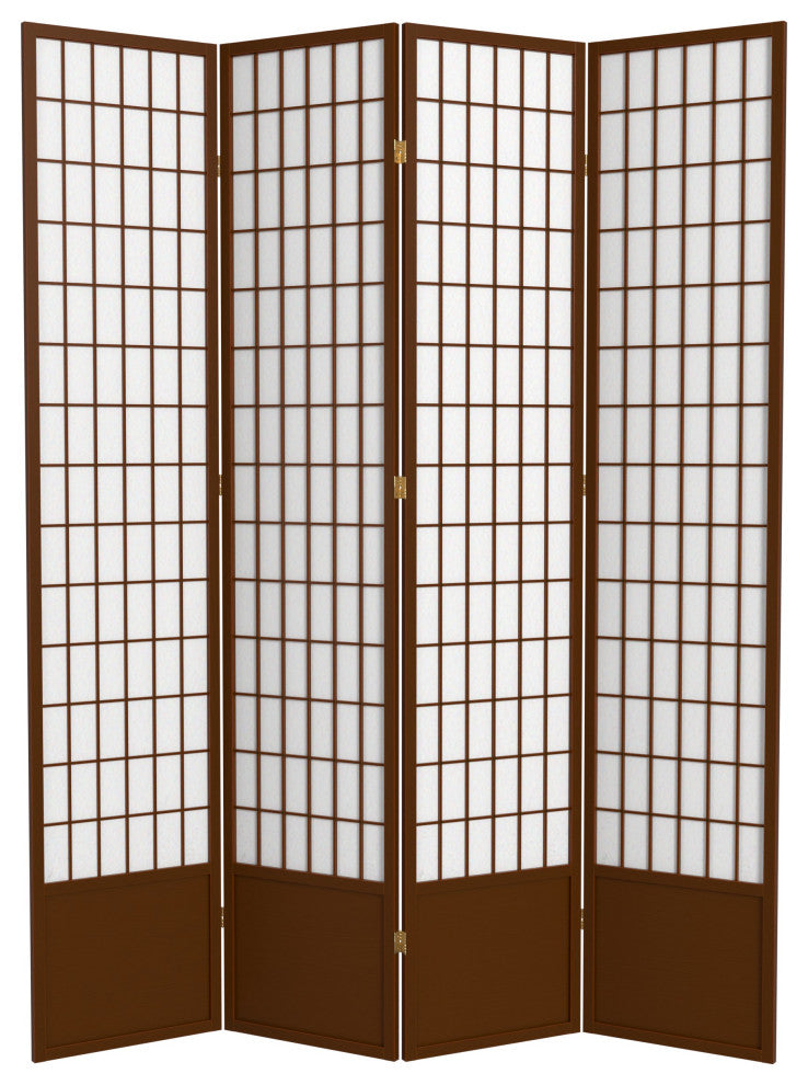 7' Tall Window Pane Shoji Screen, Walnut, 4 Panels