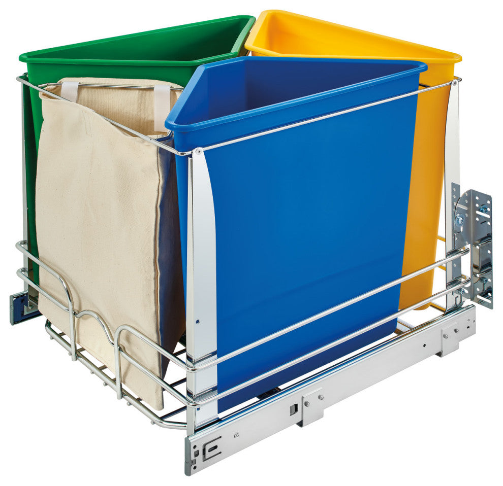 Multi-Container Pull Out Waste/Recycling System, White, 19.94"Wx22.11"