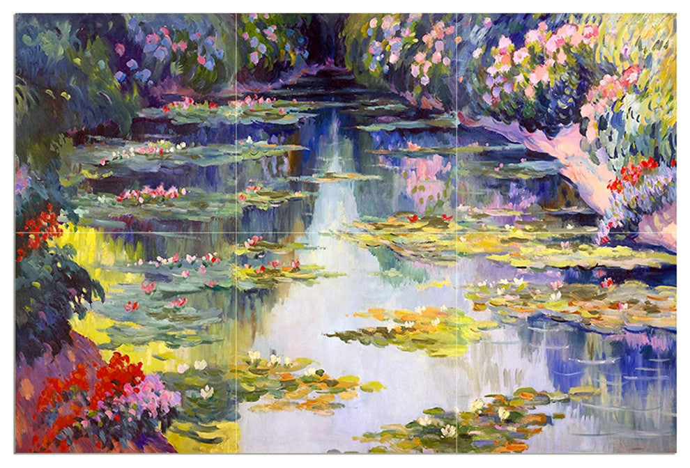 Tile Mural Beautiful Lake Flowers Landscape Backsplash 8" Ceramic Matt