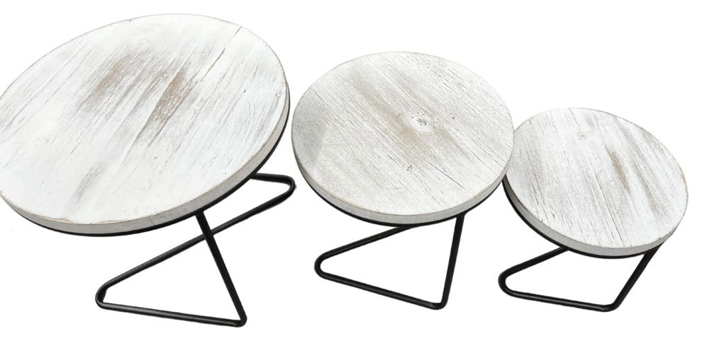 Round Wooden Display Risers, 3-Piece Set Round Wire Display Risers, Wo