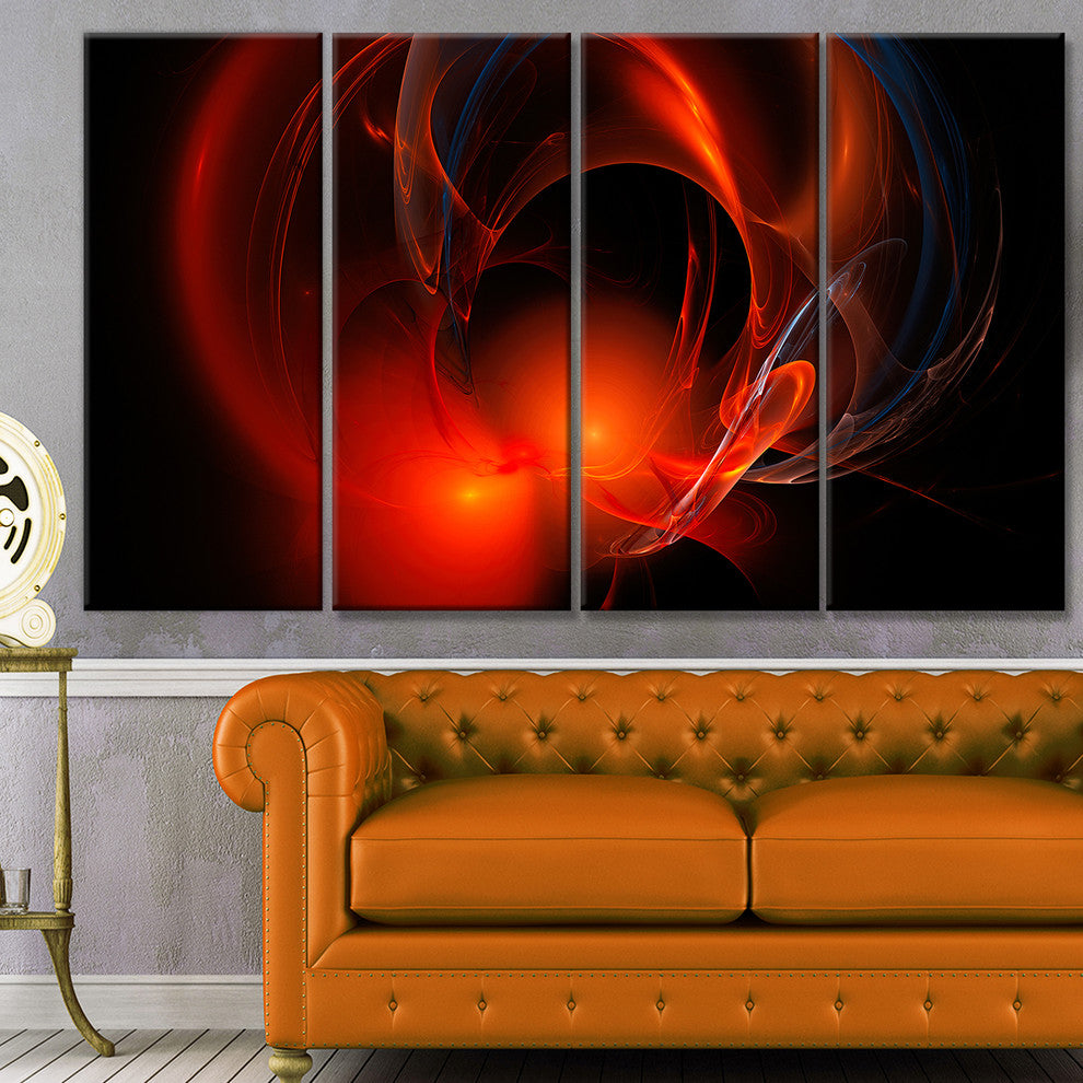 Red Galactic Nebula on Black, Abstract Wall Art Canvas, 48"x28", 4 Pan